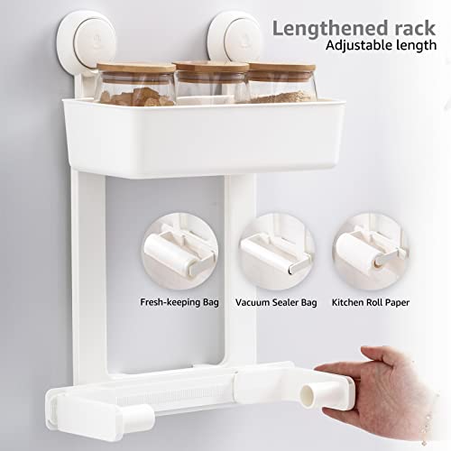 LEVERLOC Suction Shower Caddy With Paper Towel Holder, Bathroom Shower Basket Wall Mounted Shower Organizer for Shampoo, Facial Cleanser, Hand Sanitizer, Shower Rack for Kitchen & Bathroom, Drill-Free