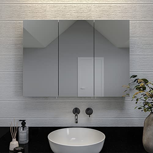 Croydex Brantley Tri-View Recessed or Surface Mount, Hang 'n' Lock Easy Installation Medicine Cabinet, 36W x 26H, Aluminum