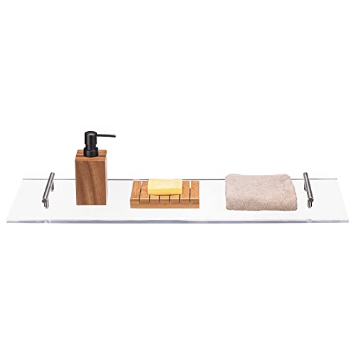 Navaris Acrylic Bath Tray - Bathtub Caddy Bridge Shelf Rack for Wine Glass Book Phone Tablet eReader Bathing Accessories with Handles - 28.7" x 9.1"