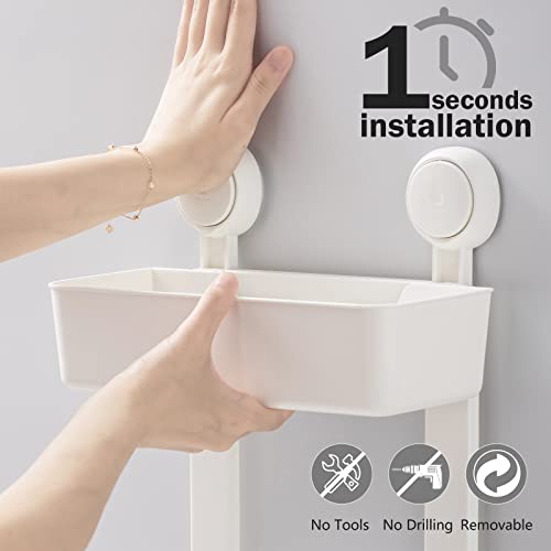 LEVERLOC Suction Shower Caddy With Paper Towel Holder, Bathroom Shower Basket Wall Mounted Shower Organizer for Shampoo, Facial Cleanser, Hand Sanitizer, Shower Rack for Kitchen & Bathroom, Drill-Free