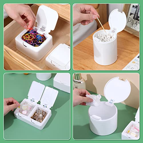 Hooshion Qtip Holder Dispenser with Lids, 4 Pack Plastic Cotton Swabs Dispenser for Vanity Makeup Organizer Storage, Qtip Holder Bathroom Set for Cotton Swab, Ball, Pads, Floss