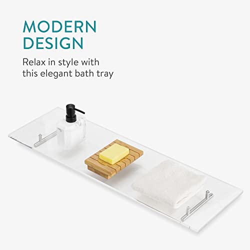 Navaris Acrylic Bath Tray - Bathtub Caddy Bridge Shelf Rack for Wine Glass Book Phone Tablet eReader Bathing Accessories with Handles - 28.7" x 9.1"