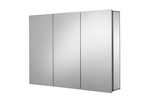 Croydex Brantley Tri-View Recessed or Surface Mount, Hang 'n' Lock Easy Installation Medicine Cabinet, 36W x 26H, Aluminum