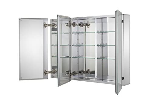 Croydex Brantley Tri-View Recessed or Surface Mount, Hang 'n' Lock Easy Installation Medicine Cabinet, 36W x 26H, Aluminum