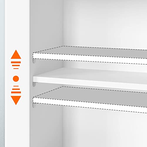 Topeakmart Over The Toilet Storage Cabinet with Adjustable Shelf and Double Tempered Glass Doors, Free Standing Toilet Rack with Open Storage Shelf, White