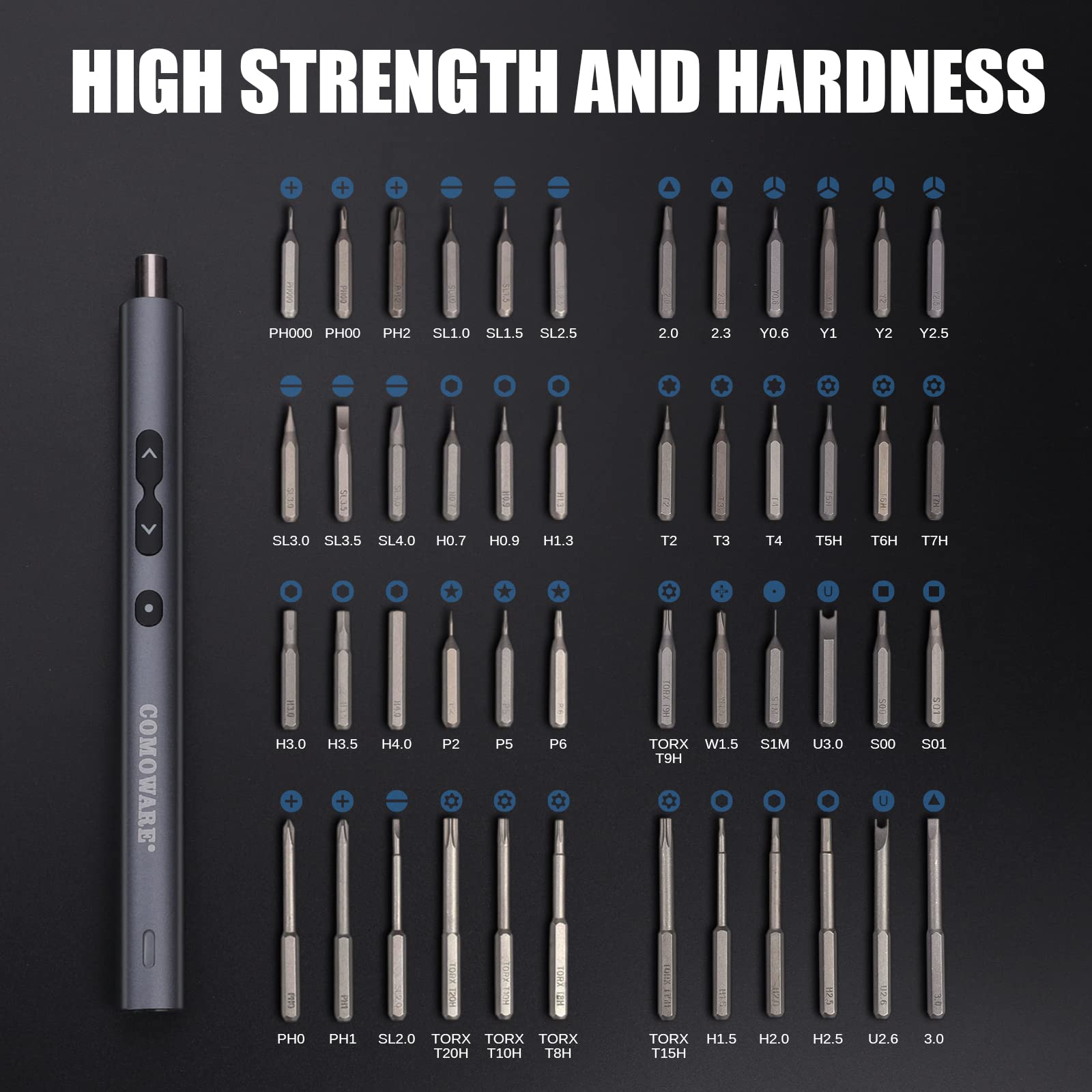 COMOWARE Mini Electric Screwdriver-50 in 1 Precision Small Electric Screwdriver Set for PC Building with LED Light & 48 bits, Magnetizer, Magnetic Mat, Handy Repair Tool for Phone Watch Camera