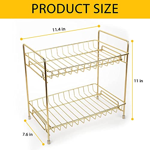OOFAYBILL Bathroom Organizer Countertop,2-Tier Standing Rack Cosmetic Holder , Detachable Kitchen Spice Rack,Vanity Storage Shelf with Dividers for Cosmetic , Gold
