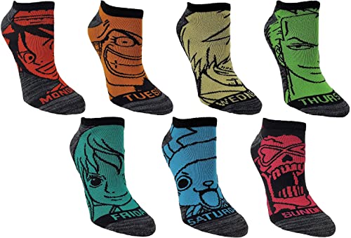 Ripple Junction One Piece Anime 7 Days of the Week Characters Multi Pack Adult Ankle Socks
