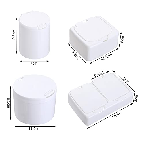Hooshion Qtip Holder Dispenser with Lids, 4 Pack Plastic Cotton Swabs Dispenser for Vanity Makeup Organizer Storage, Qtip Holder Bathroom Set for Cotton Swab, Ball, Pads, Floss