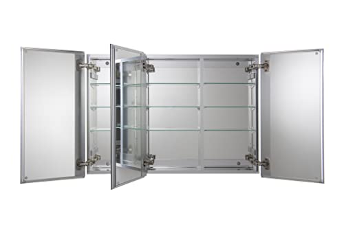 Croydex Brantley Tri-View Recessed or Surface Mount, Hang 'n' Lock Easy Installation Medicine Cabinet, 36W x 26H, Aluminum