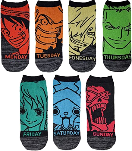 Ripple Junction One Piece Anime 7 Days of the Week Characters Multi Pack Adult Ankle Socks