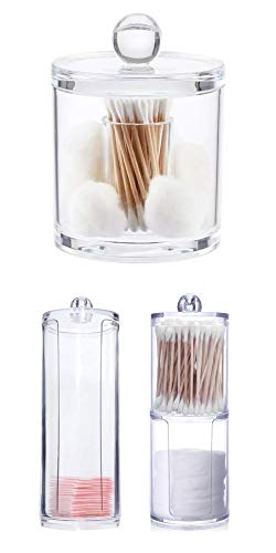 Jupley Premium Quality Bathroom Accessory Acrylic Set - Qtip Dispenser, Cotton Tips, Cotton Balls, Cotton Pads, Make-up Sponge Holder