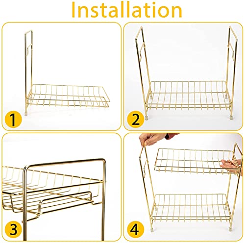OOFAYBILL Bathroom Organizer Countertop,2-Tier Standing Rack Cosmetic Holder , Detachable Kitchen Spice Rack,Vanity Storage Shelf with Dividers for Cosmetic , Gold