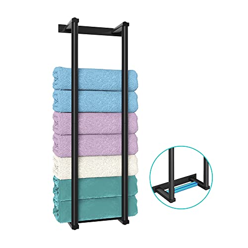 Nidouillet Wall Towel Rack for Rolled Towels, New Upgrade 2 Bar Towel Racks for Bathroom Wall Mounted, Bathroom Towel Storage, Metal Bath Towel Holder for Folded Large Towel Washcloths, Black