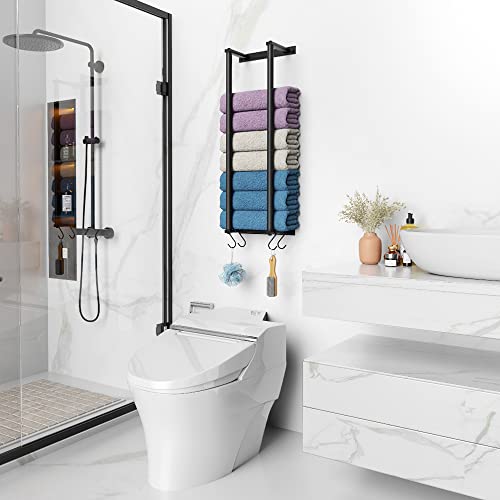 Nidouillet Wall Towel Rack for Rolled Towels, New Upgrade 2 Bar Towel Racks for Bathroom Wall Mounted, Bathroom Towel Storage, Metal Bath Towel Holder for Folded Large Towel Washcloths, Black