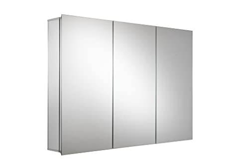 Croydex Brantley Tri-View Recessed or Surface Mount, Hang 'n' Lock Easy Installation Medicine Cabinet, 36W x 26H, Aluminum