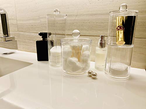 Jupley Premium Quality Bathroom Accessory Acrylic Set - Qtip Dispenser, Cotton Tips, Cotton Balls, Cotton Pads, Make-up Sponge Holder