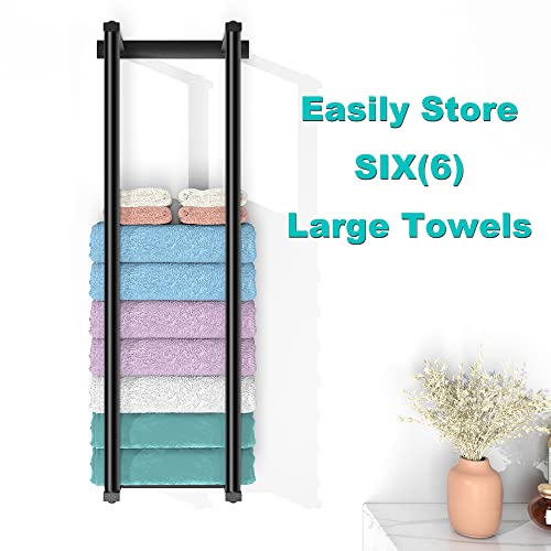 Nidouillet Wall Towel Rack for Rolled Towels, New Upgrade 2 Bar Towel Racks for Bathroom Wall Mounted, Bathroom Towel Storage, Metal Bath Towel Holder for Folded Large Towel Washcloths, Black