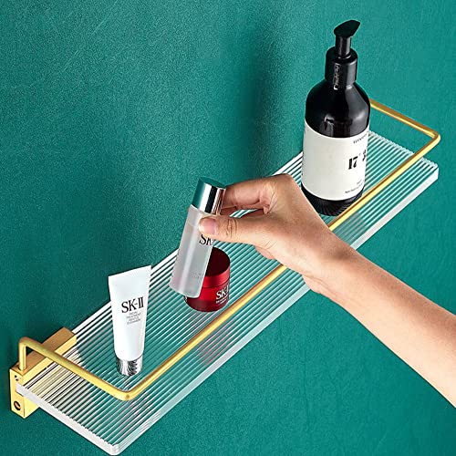 HSXJJ Acrylic Bathroom Shelves 19.7inch Gold Aluminum Extra Thick Acrylic Rectangular Shelf,Bathroom Shelves with Towel bar, Shelf Set with Towel Rack (Brushed Gold)…