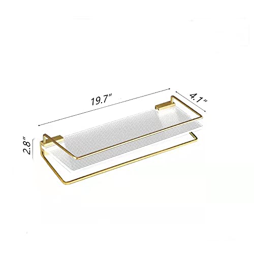 HSXJJ Acrylic Bathroom Shelves 19.7inch Gold Aluminum Extra Thick Acrylic Rectangular Shelf,Bathroom Shelves with Towel bar, Shelf Set with Towel Rack (Brushed Gold)…