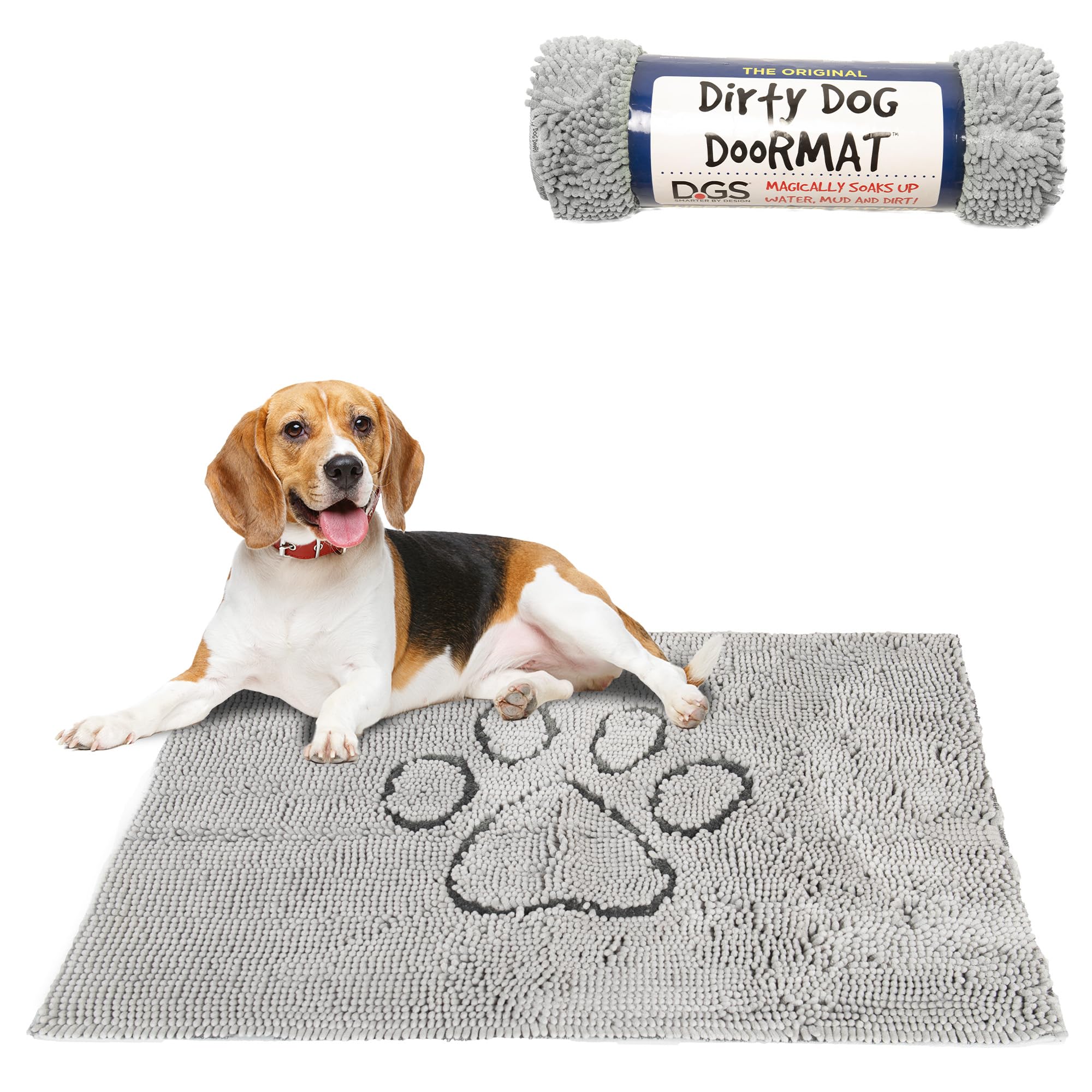 Dog Gone Smart Dirty Dog Doormat - Fast Drying Rug with Super Gripper Backing for Clean Floors - Super Absorbent and Machine Washable Mat for Muddy Paws - Silver Grey
