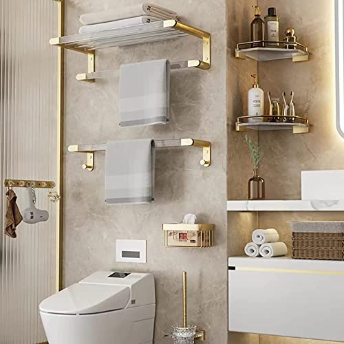 HSXJJ Acrylic Bathroom Shelves 19.7inch Gold Aluminum Extra Thick Acrylic Rectangular Shelf,Bathroom Shelves with Towel bar, Shelf Set with Towel Rack (Brushed Gold)…