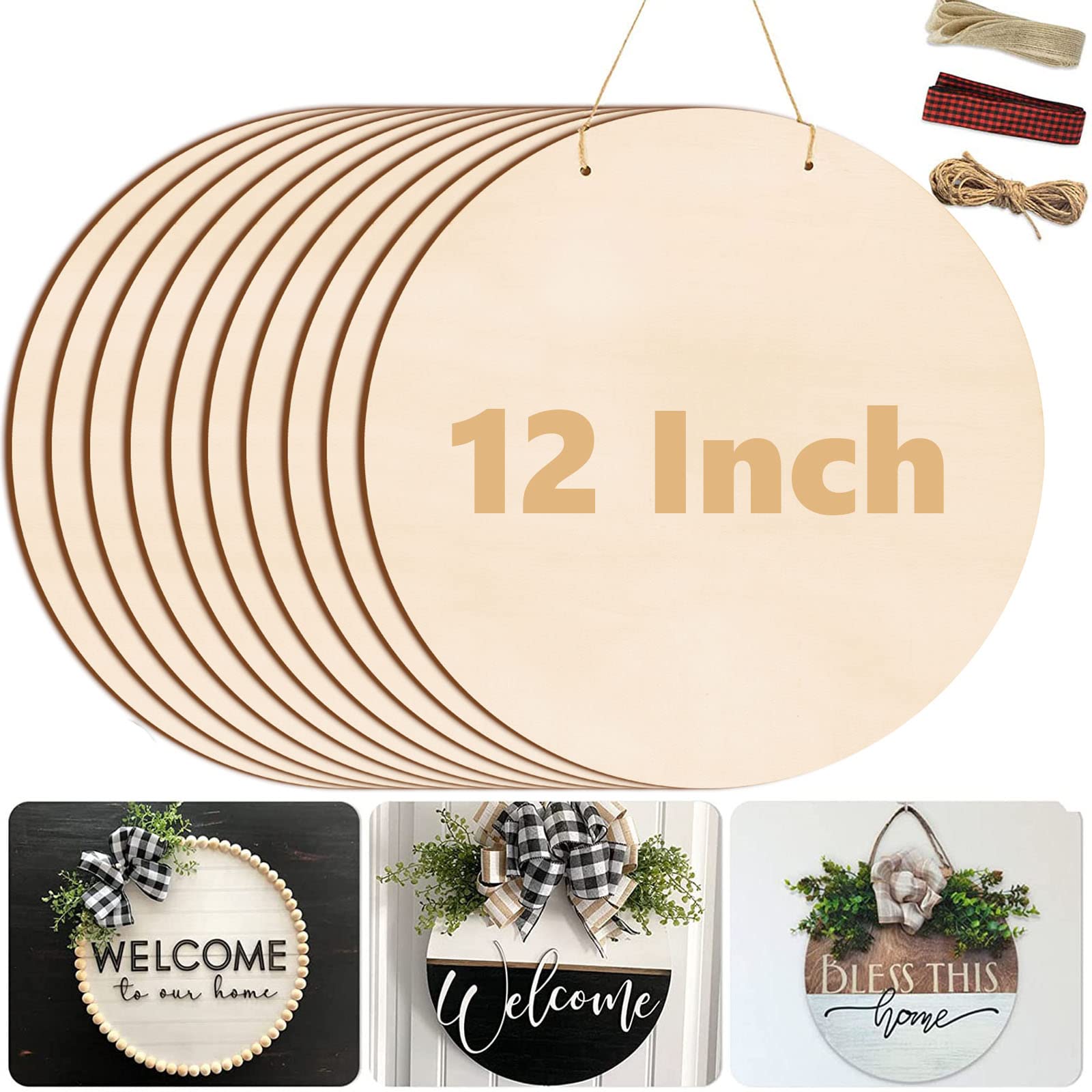 12 Inch Wood Circles for Crafts, 10Pcs Unfinished Wood Rounds for Cricut Projects, Burning, Painting, Door Hanger, DIY St. Patrick's Day Crafts Home Decor(10PCS)
