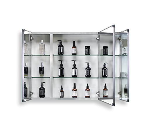 JimsMaison 36 in. W x 26 in. H Aluminum Bathroom Medicine Cabinet, Rectangle Recess or Surface Mount Medicine Cabinet with Adjustable Glass Shelves