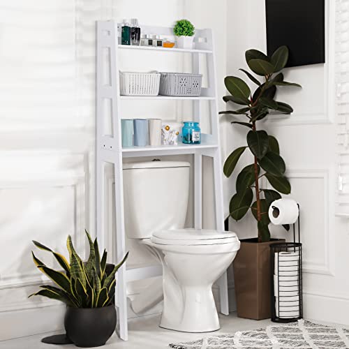 SUPER DEAL 3 Tiers Over The Toilet Bathroom Storage Shelf, Freestanding Wooden Bathroom OrganizerĀ Rack with Shelves for Laundry Restroom, White