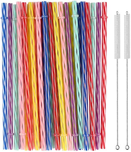 33 Pieces Reusable Plastic Straws Fit for Mason Jars, Tumblers, 9 Inches Transparent Colored Unbreakable Drinking Straws with 1 Straw Carrying Case and 2 Cleaning Brushes, BPA Free and Eco-friendly