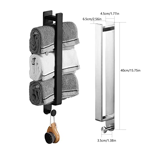 BestYiJo Tower Rack Self Adhesive Tower Bar, Thicken Stainless Steel Tower Holder for Bathroom Wall Mounted, Bathroom Towel Storage, Bathroom Accessories Tower Hanger with Hook (Silver)