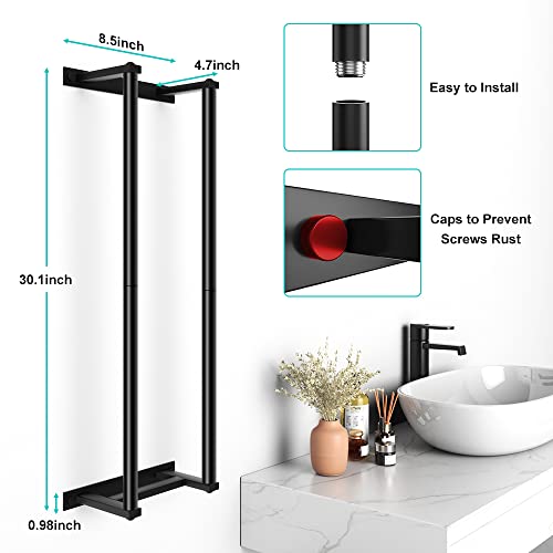 Nidouillet Wall Towel Rack for Rolled Towels, New Upgrade 2 Bar Towel Racks for Bathroom Wall Mounted, Bathroom Towel Storage, Metal Bath Towel Holder for Folded Large Towel Washcloths, Black