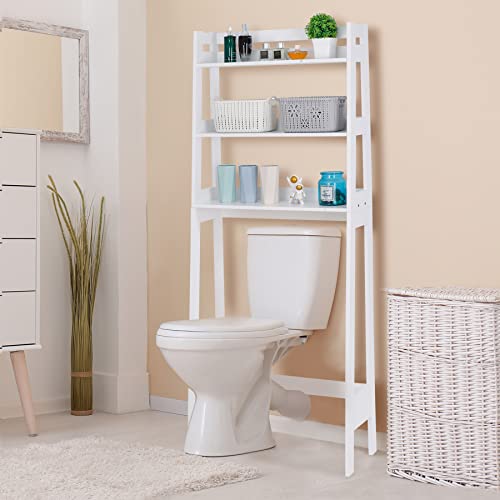 SUPER DEAL 3 Tiers Over The Toilet Bathroom Storage Shelf, Freestanding Wooden Bathroom OrganizerĀ Rack with Shelves for Laundry Restroom, White