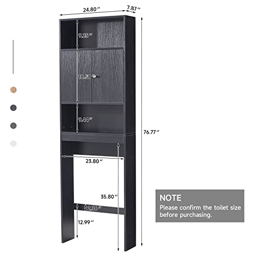 Aracari 77" Over The Toilet Storage Cabinet, Double Door Over Toilet Bathroom Organizer Toilet Cabinet with Open Shelves, Black