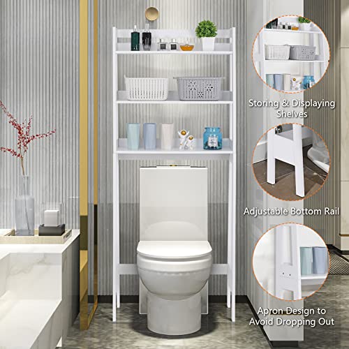 SUPER DEAL 3 Tiers Over The Toilet Bathroom Storage Shelf, Freestanding Wooden Bathroom OrganizerĀ Rack with Shelves for Laundry Restroom, White