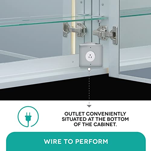Bathroom Medicine Cabinet, Aluminum, Recessed/Surface Mount, 20" x 30", 1 Door, Left Hinged, Mirrored w/LED