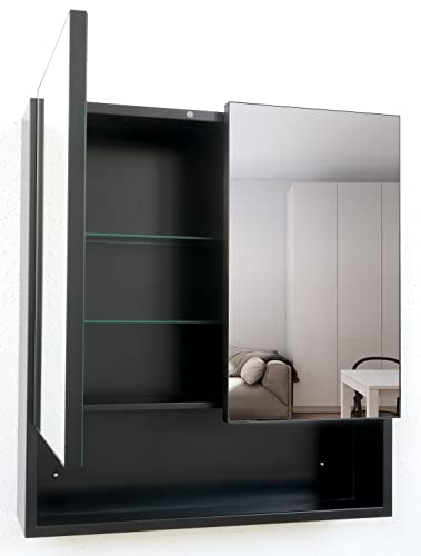 HESONTH Farmhouse Black Metal Framed Surface Mounted Bathroom Medicine Cabinet with Mirror Rectangle Vanity Mirros Cabinet for Wall 22x24 inch