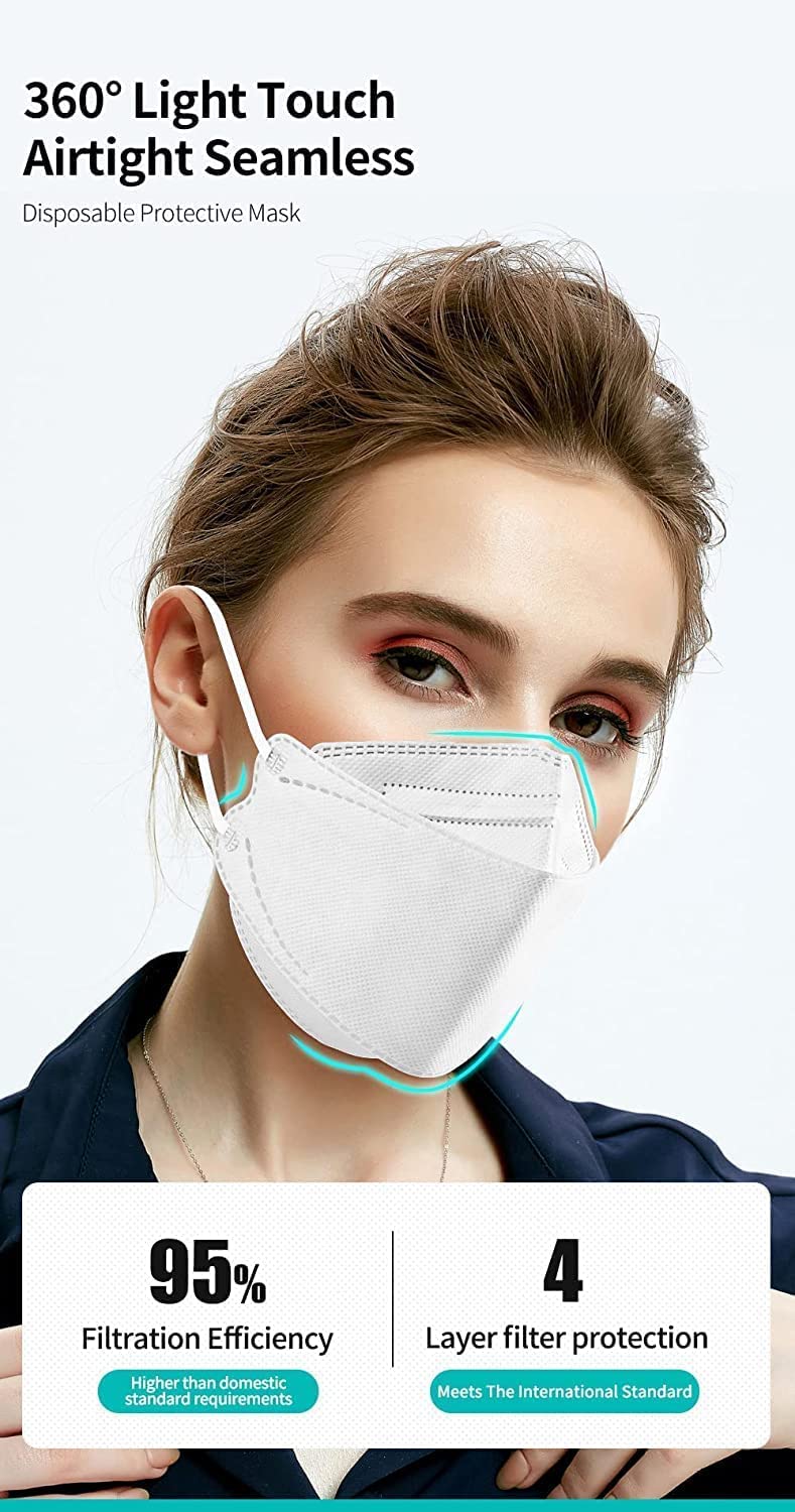 TVRtyle 50PCS White Adult KF94 Mask 3D Design 4-Layers Breathable KF94 Mask Black Cup Dust Mask for Outdoor Daily Use