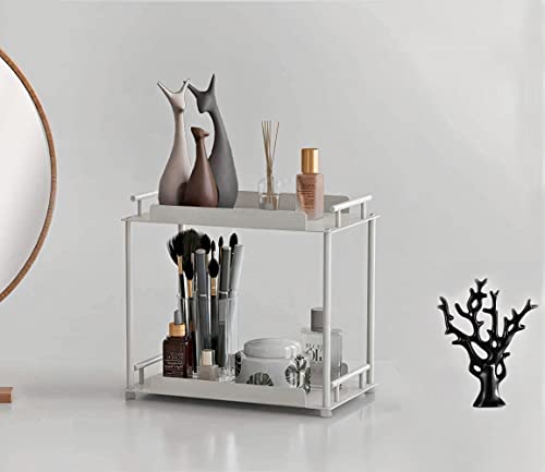 AWTS Bathroom Counter Organizer, 2 Tier Stainless Steel Bathroom Countertop Organizer, Kitchen Organizer, Cosmetic Organizer, Vanity Bathroom Organizer, Storage Shelf, Living Room,Dressing Table,White