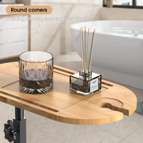 Farafox Bamboo Bathtub Tray Table, Adjustable Bathtub Side Table, Antiskid Freestanding Bath Caddy Tray, Bath Caddy Rack with Extendable Sides and Wine Glass Holder for Luxury Bath Home Spa