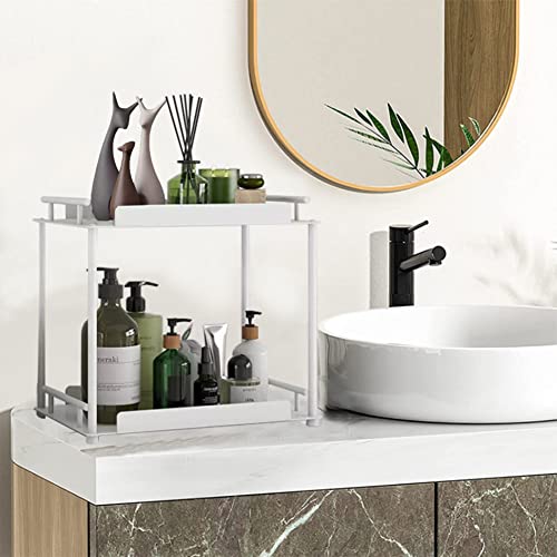 AWTS Bathroom Counter Organizer, 2 Tier Stainless Steel Bathroom Countertop Organizer, Kitchen Organizer, Cosmetic Organizer, Vanity Bathroom Organizer, Storage Shelf, Living Room,Dressing Table,White
