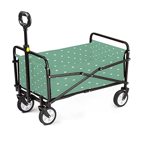 Collapsible Wagon Cart White dot Foldable Utility Wagon Large Capacity Garden Cart with Push Bar for Beach Camp Outdoor Shopping