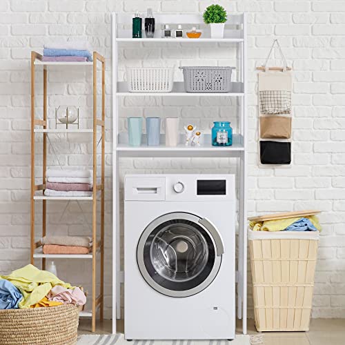 SUPER DEAL 3 Tiers Over The Toilet Bathroom Storage Shelf, Freestanding Wooden Bathroom OrganizerĀ Rack with Shelves for Laundry Restroom, White