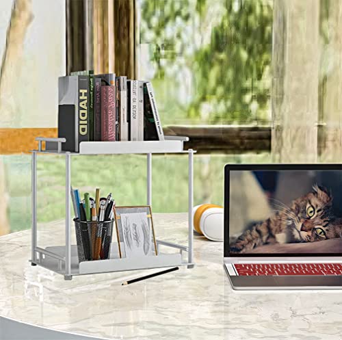 AWTS Bathroom Counter Organizer, 2 Tier Stainless Steel Bathroom Countertop Organizer, Kitchen Organizer, Cosmetic Organizer, Vanity Bathroom Organizer, Storage Shelf, Living Room,Dressing Table,White