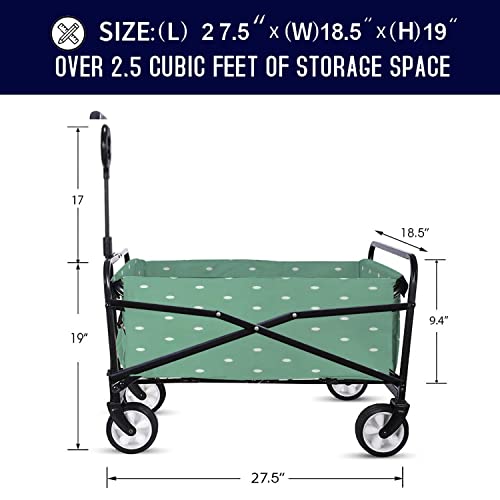Collapsible Wagon Cart White dot Foldable Utility Wagon Large Capacity Garden Cart with Push Bar for Beach Camp Outdoor Shopping