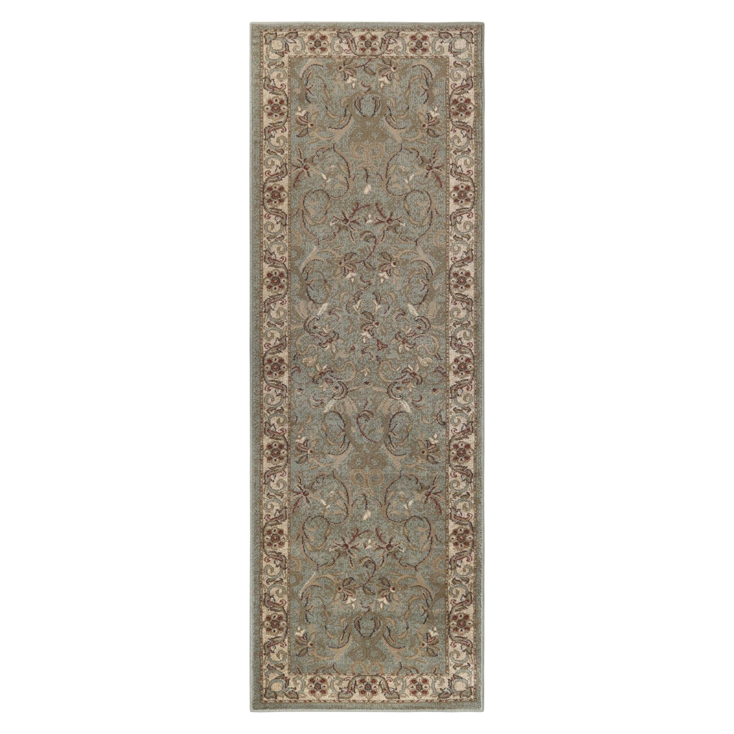Superior Indoor Runner Rug, Jute Backed Rugs for Bedroom, Living/Dining Room, Office, Entryway, Hallway, Kitchen, Traditional Floral Scroll Floor Decor, Heritage Collection, Green, 2' x 11'
