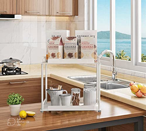 AWTS Bathroom Counter Organizer, 2 Tier Stainless Steel Bathroom Countertop Organizer, Kitchen Organizer, Cosmetic Organizer, Vanity Bathroom Organizer, Storage Shelf, Living Room,Dressing Table,White