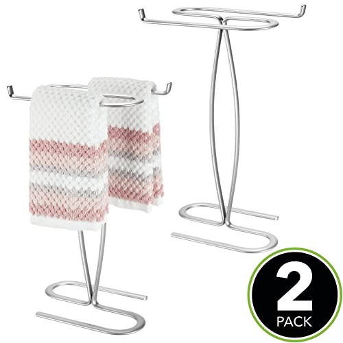 mDesign Decorative Modern Metal Fingertip, Hand Towel Holder Stand - for Bathroom Vanity Countertops to Display and Store Small Guest Towels - 2-Sided, 14" High, 2 Pack - Chrome