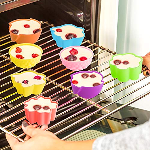 R HORSE 42Pcs Silicone Molds Cupcake Multi Flower Shapes Silicone Baking Cups Molds Non-Stick Donut Wrapper Molds Washable Muffin Molds Washable for Pan Oven Microwave Dishwasher (2 x 0.8 Inch)