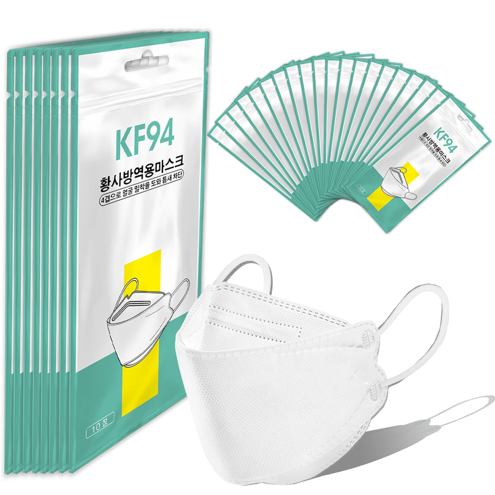 TVRtyle 50PCS White Adult KF94 Mask 3D Design 4-Layers Breathable KF94 Mask Black Cup Dust Mask for Outdoor Daily Use